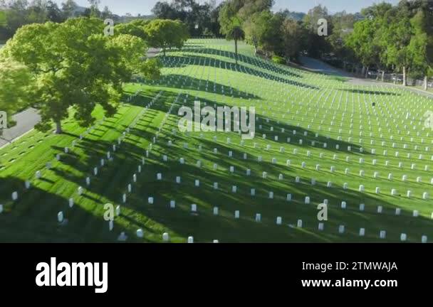 Scenic aerial Los Angeles National Cemetery California USA. Drone ...