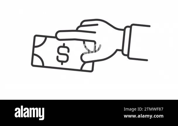 Animated money in hand line icon. Cash payment animation. Holding ...