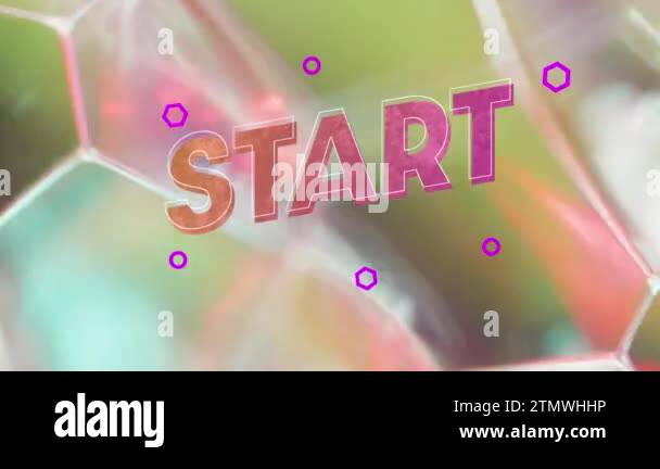 Animation of start text over abstract liquid patterned background ...