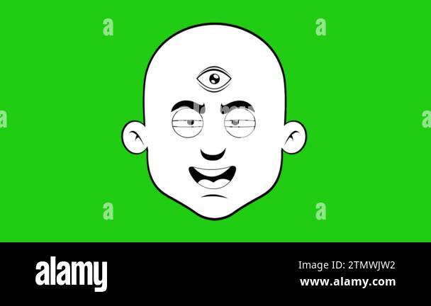 video drawing animation cartoon character face of a bald man with a ...
