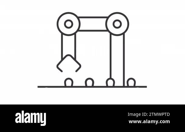 Animated farm automation line icon. Robot puts seeds in soil animation. Planting robot. Seamless ...