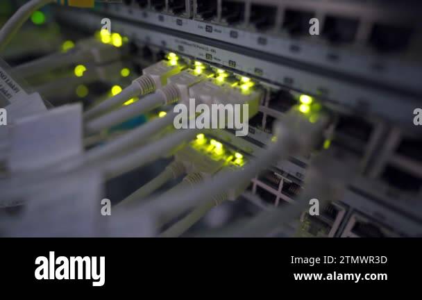 Server Room Of High Tech Internet Data Center. wire Cables Connecting ...