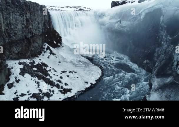 Waterfall Edge Fly Over Landscape Epic Aerial Flight Around Famous ...
