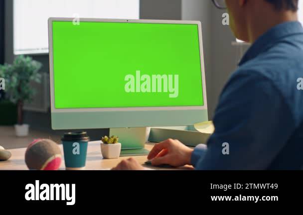 Smart startuper working mockup computer in office closeup. Man holding ...