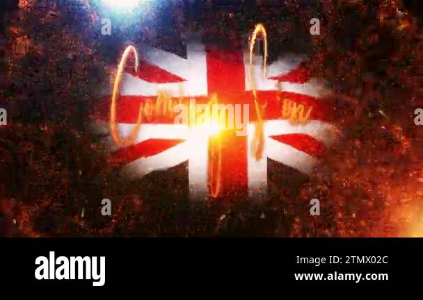 Coming Soon golden text word with UK flag waving in wind texture and ...