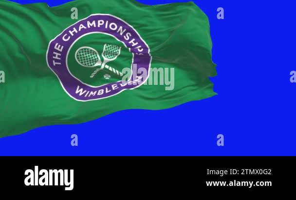 London, UK, May 2023: Wimbledon Championships flag waving in the wind ...