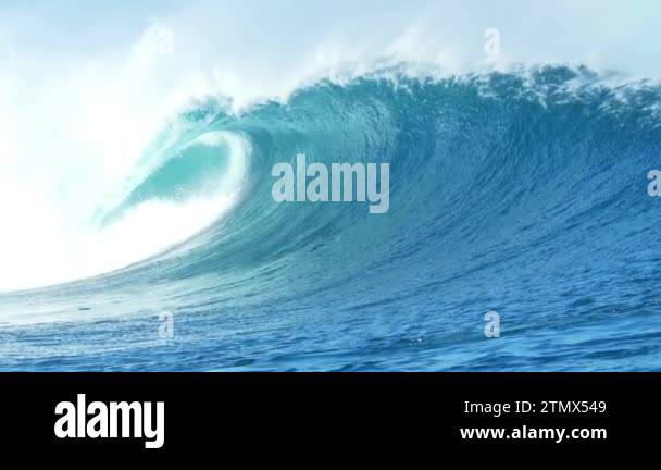 SLOW MOTION Perfect barrel wave breaks and splashes in giant ocean sea ...