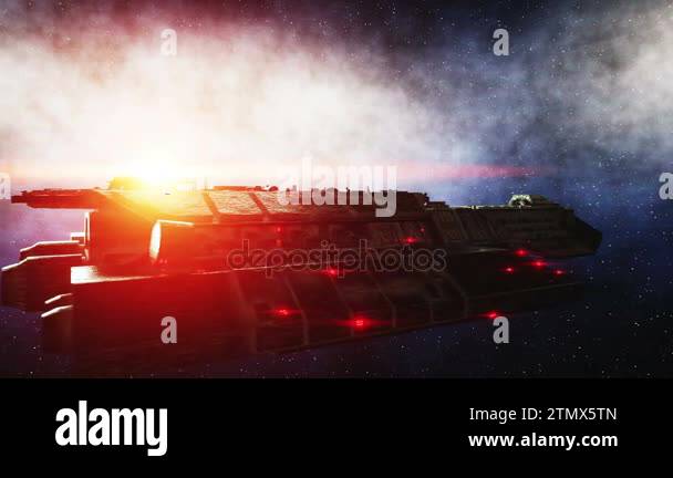 Futuristic space ship in space. Earth planet wonderfull view. realistic ...