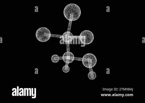 3d Molecule Rotates On Black Bg Object Dissolved Flickering Particles Scientific Medical