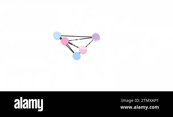 Animation with moving lines and circle shapes linked together. Abstract ...