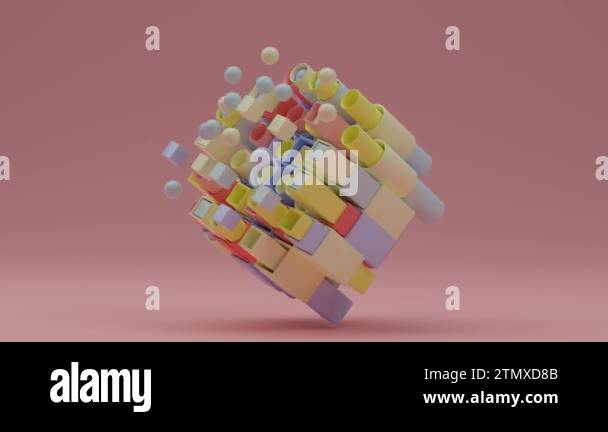 Abstract loop animation of a set of geometric shapes, pipes, cylinders ...