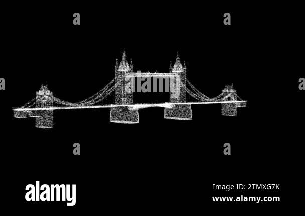 3D Tower Bridge London rotates on black background. Object made of ...