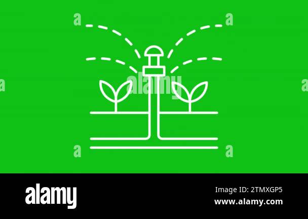 Animated irrigation white line icon. Irrigation system drips water over ...