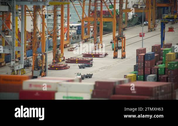 Work in a Large Cargo Port Top View Through Containers Stock Video ...