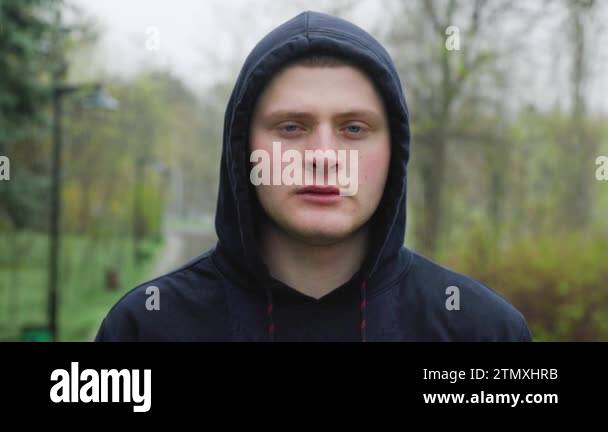 Real People Young Male with Striking Features in Rainy Outdoor. The ...