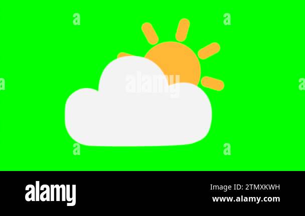 Cartoon simple sun rotation icon on cloud background green screen ...