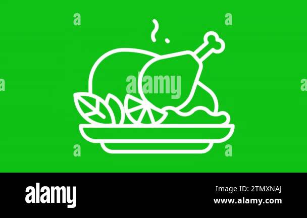 Animated roasted chicken white icon. Hot thanksgiving turkey on plate ...