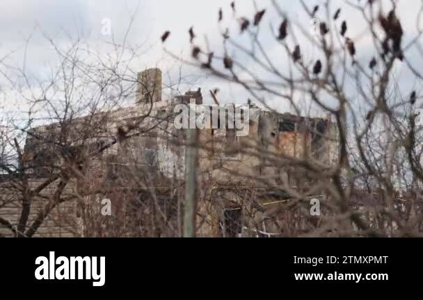 residential building, shell explosion, damaged house. Aftermath of war ...