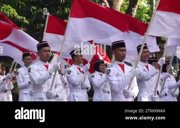 Indonesian flag raiser on kirab kebangsaan (National carnival Stock ...