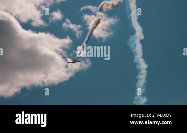 Private plane crash. A small plane during an aerobatic simulation ...