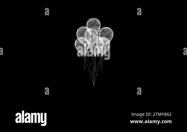 3D Balloons rotates on black bg. Object dissolved white flickering ...