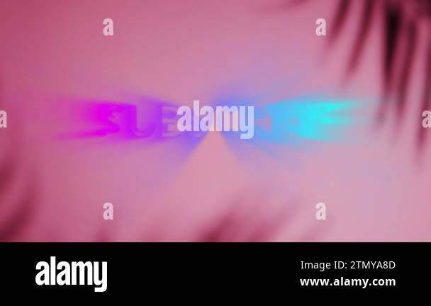 Animation of subscribe text over close up of leaf pattern on pink ...