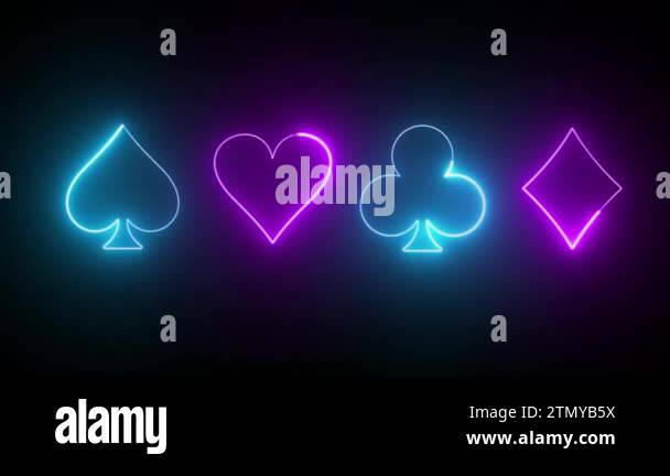 4 Aces Playing Cards Symbols With Futuristic Glowing Neon Lights On The ...