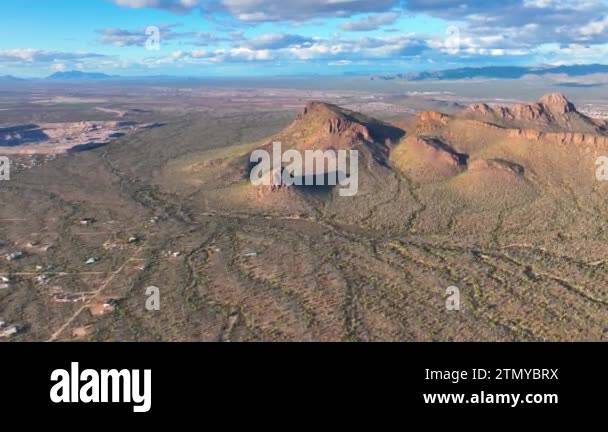 Panther Peak and Safford Peak aerial view with Sonoran Desert landscape ...