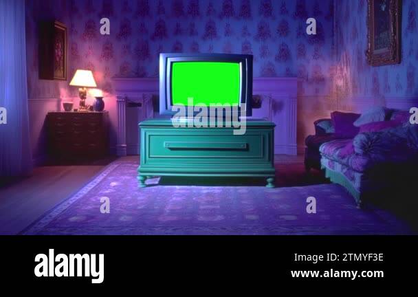 Retro 1990s tv, vintage television with a glitches, noise, interference ...