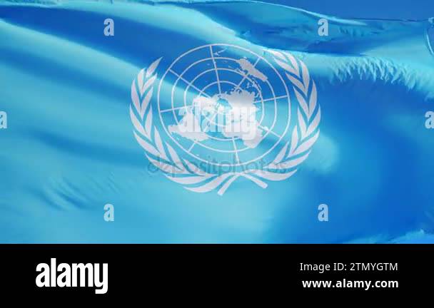 United Nations organization flag in slow motion, editorial animation ...
