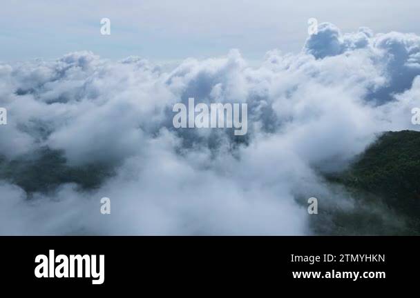 Beautiful Fog over Mountains in Thailand,Amazing fog sea.Aerial view landscape of mountain peak ...