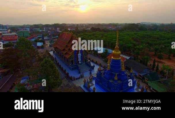 Aerial view scenery sunrise Rong Sua Ten the blue temple in Chiang ...