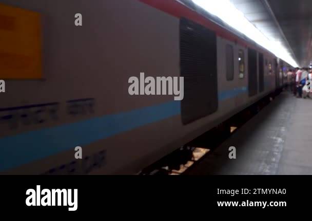 July 4th 2022 Haridwar India. A train arriving on the platform ...