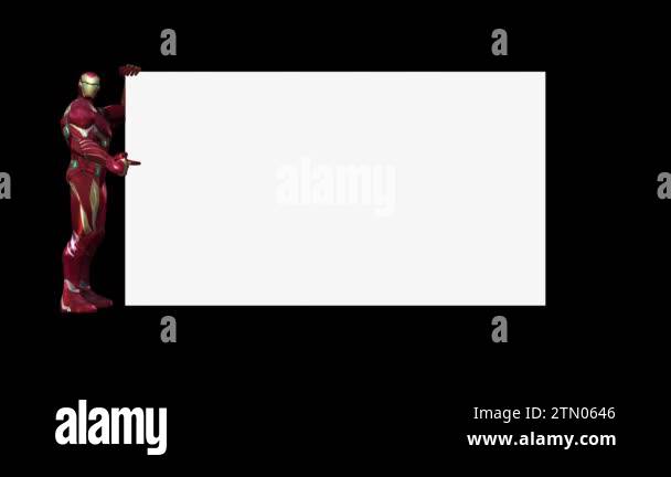 Iron Man pushing and pointing at a white advertising banner, Alpha ...