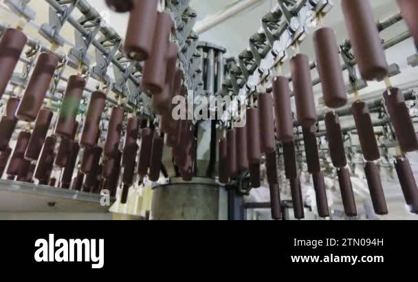 Automated conveyor line. Automated production of ice cream. Modern ice ...