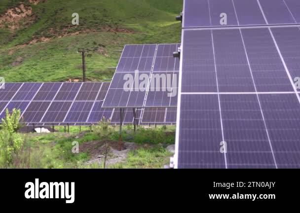 Blue photovoltaic solar panels, production of clean green electricity ...