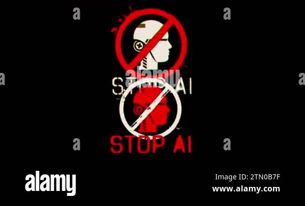 Stop Ai Symbol With Distorted And Glitch Effect Seamless And Loopable 3d Rendering Prohibition