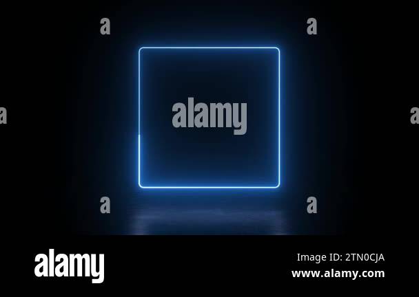 3d video render, square glowing in the dark, blue neon light ...