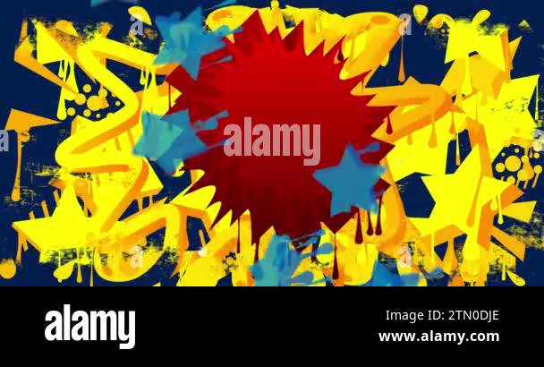 Yellow Graffiti Speech Bubble animation on red and blue background with ...
