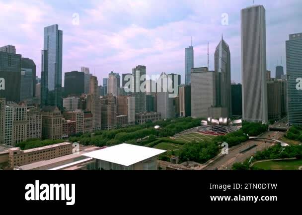 Chicago downtown with its iconic skyscrapers from above - aerial ...