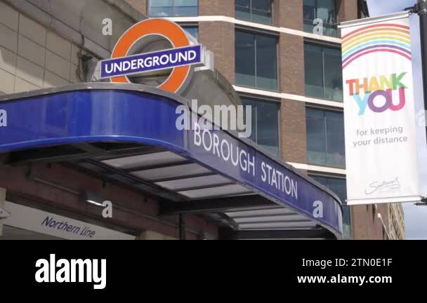 Borough station Underground sign in London at entrance of metro tube ...