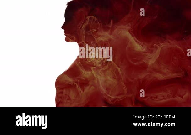 Flame woman. Passion energy. Fire goddess. Double exposure red orange ...