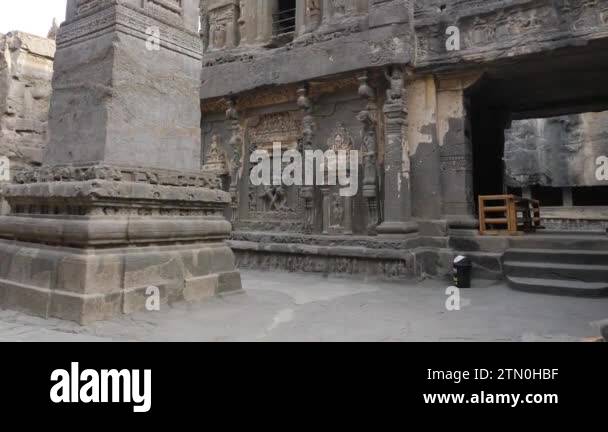 Different symbols and sculptures designed over walls of ellora caves ...