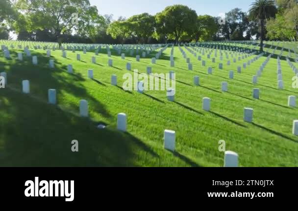 Aerial Los Angeles National Cemetery California USA. Drone flying above ...