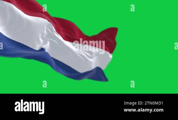 The Netherlands flag waving isolated on a green background. European ...