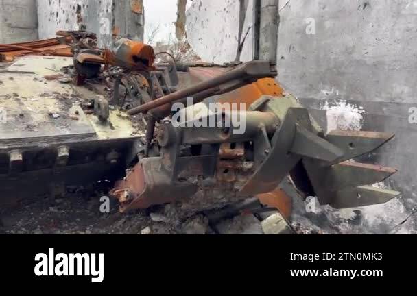 Rusty and broken side of tank with torn off turret Infantry fighting ...