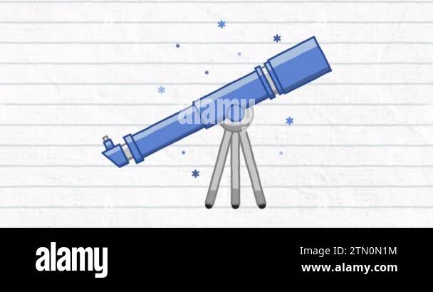 Animation of telescope and star icons against white lined paper ...