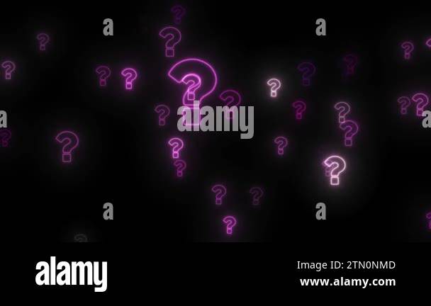Flying pink neon question marks on a black background. 3D animation. Question Mark Looping ...