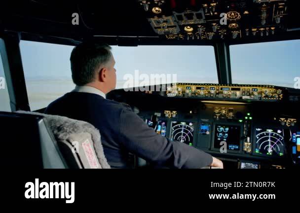 Takeoff of a modern passenger plane at the airport Front view from the ...