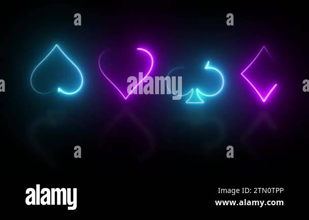 4 Aces Playing Cards Symbols With Futuristic Glowing Neon Lights On The ...